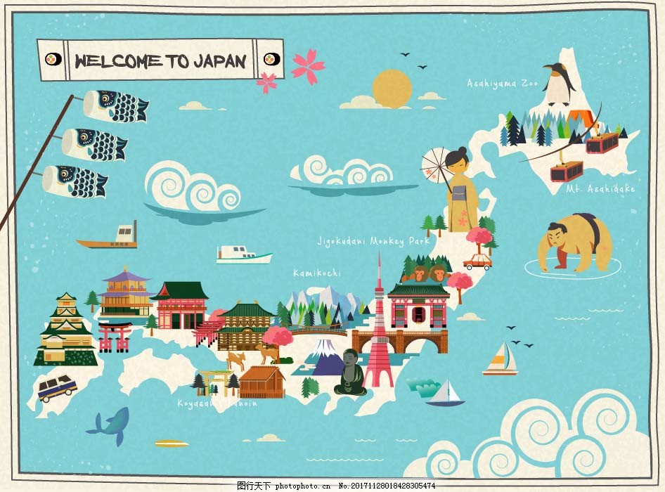 卡通手绘日本旅行地图图片_动漫卡通_插画绘画-图行天下素材网